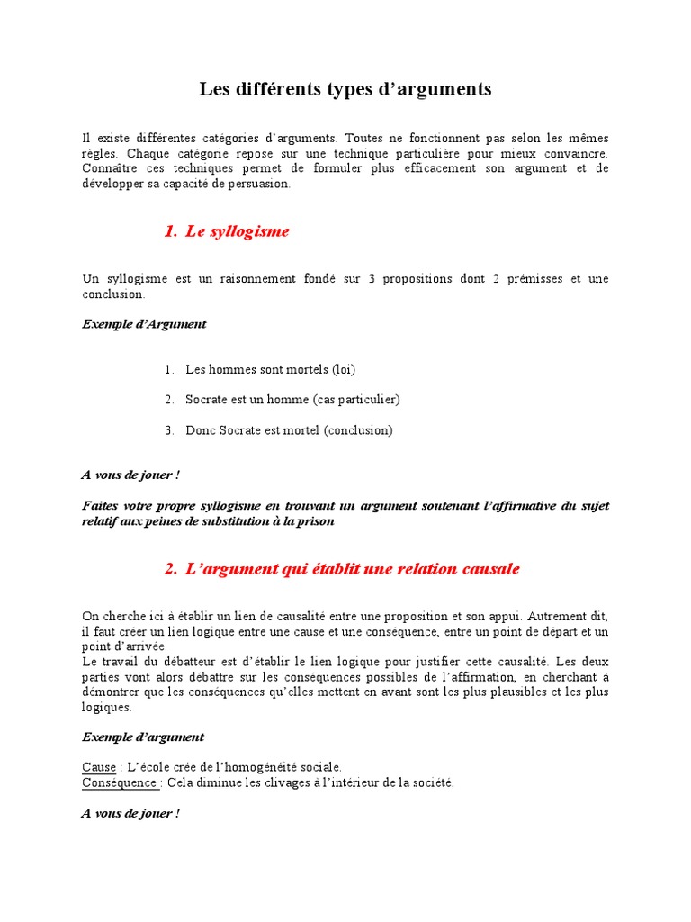 Les différents types d’arguments.pdf | Argumentation | Induction (logique)