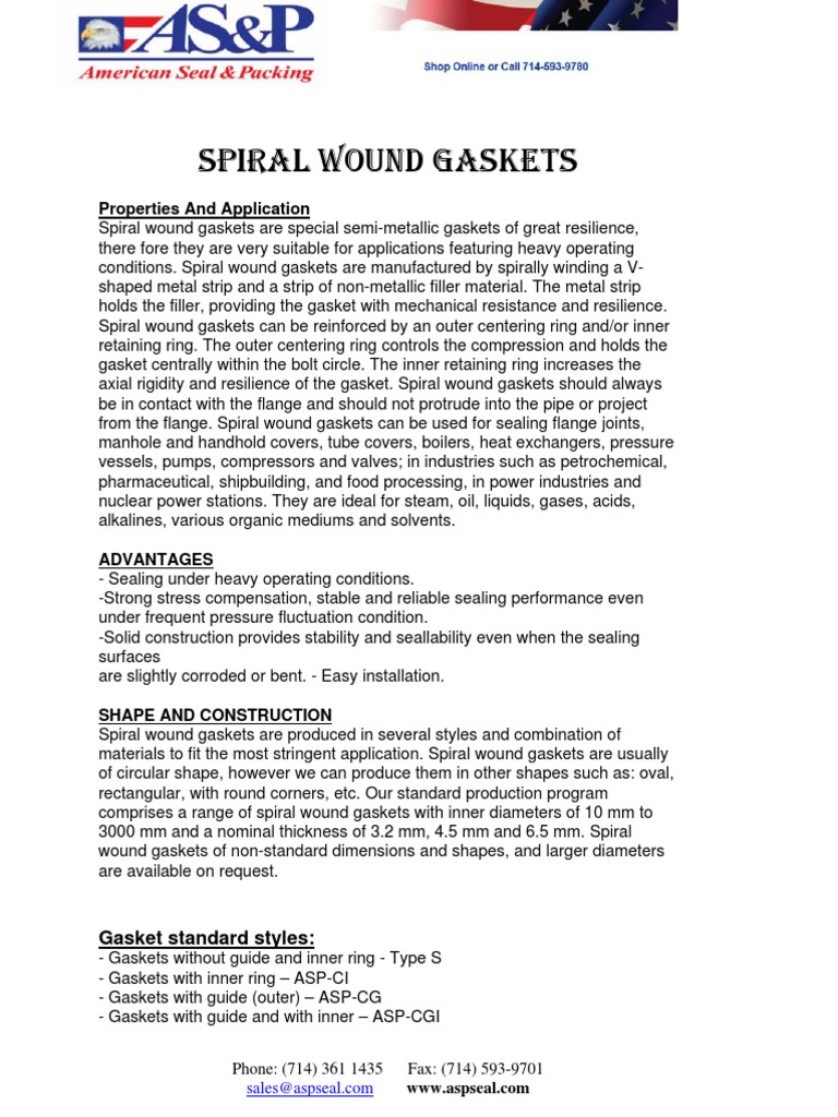 Spiral Wound Gaskets PDF | PDF | Pipe (Fluid Conveyance) | Mechanical Engineering