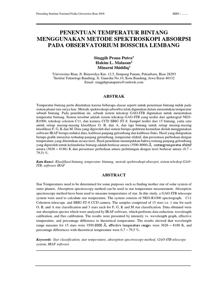 Penentuan Temperatur Bintang Menggunakan Metode Spektroskopi Absorpsi ...