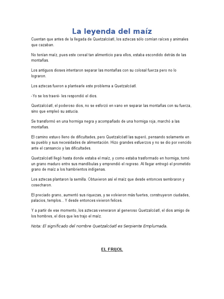 La Leyenda Del Maíz | Maíz | Phaseolus Vulgaris