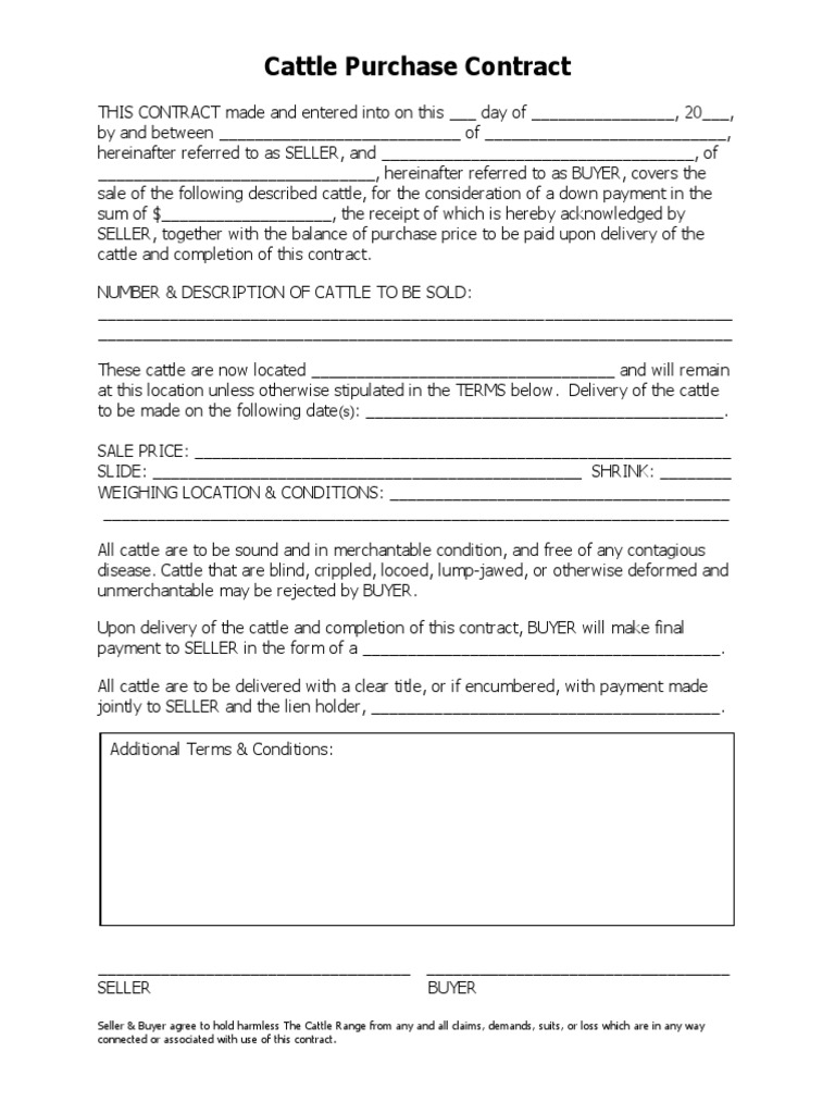 Deed of Sale of Large Cattle