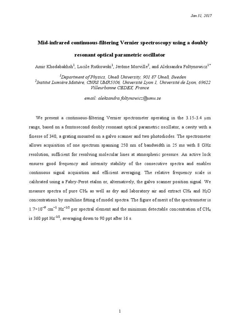 Mid-Infrared Continuous-Filtering Vernier Spectroscopy Using A Doubly Resonant Optical ...