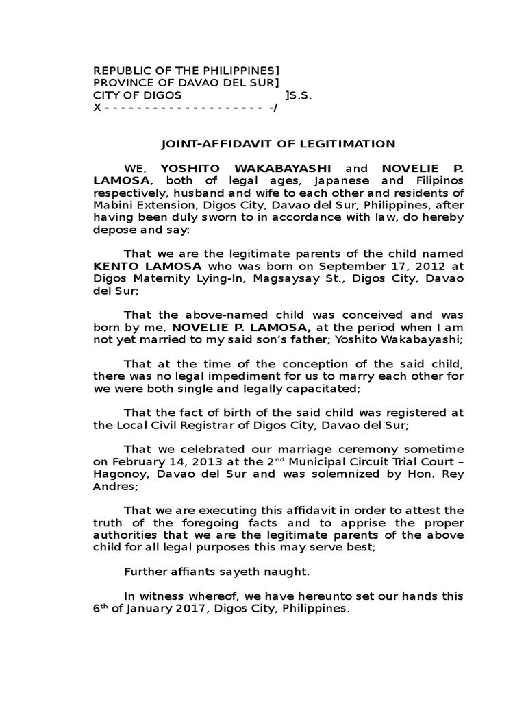 Affidavit of Legitimation | Affidavit | Document