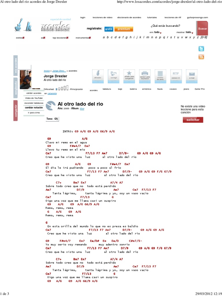 Al Otro Lado Del Rio Acordes de Jorge Drexler | PDF | Notación musical ...
