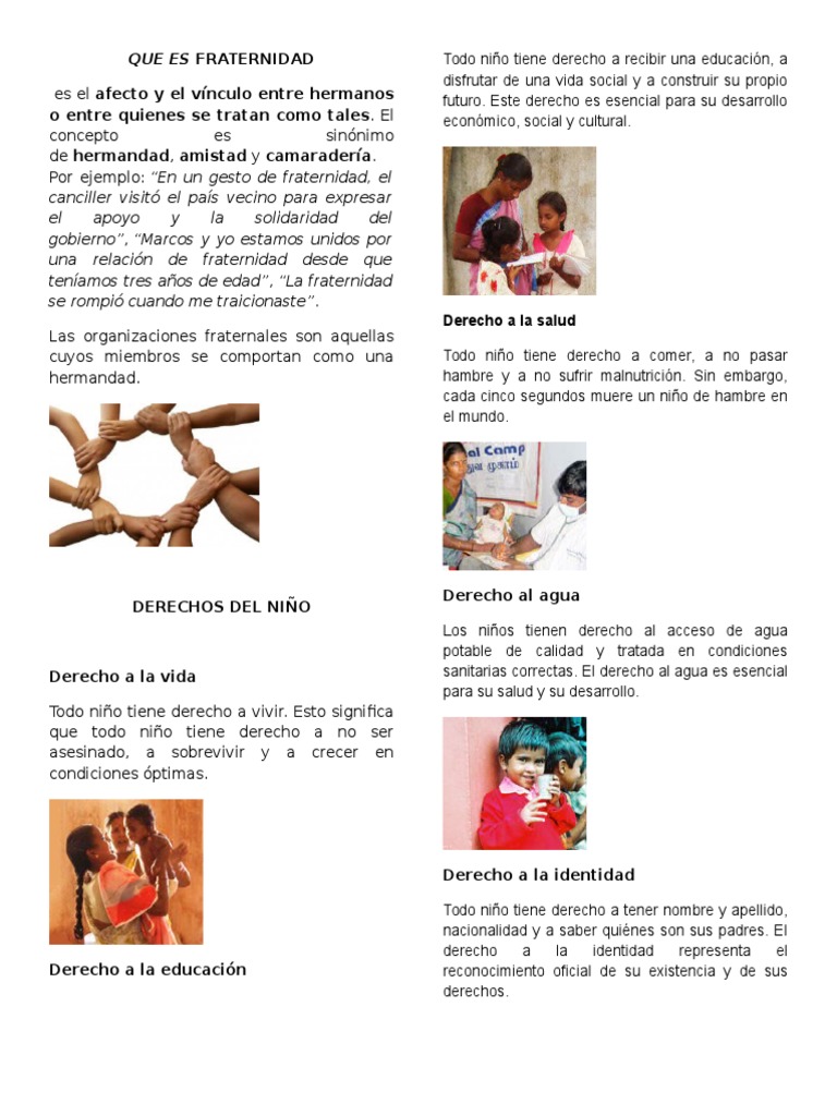 Ejemplos de Fraternidad para Niños | PDF | Agua | Salud y bienestar
