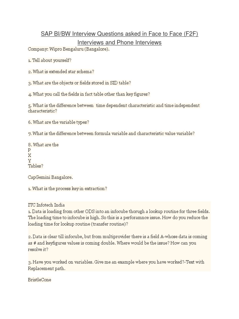 SAP BI/BW Interview Questions Asked in Face To Face (F2F) Interviews ...