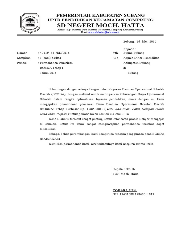 Contoh Surat Permohonan BOSDA | PDF