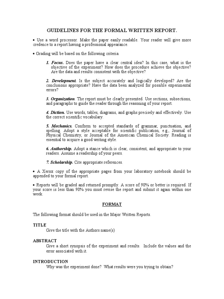 Guidelines For The Formal Written Report.: Format | PDF | Experiment | Data