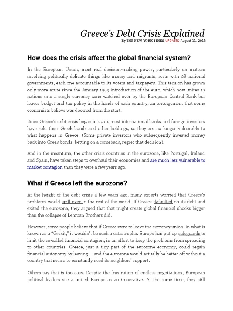 Greece Debt Crisis Explained | PDF | Greek Government Debt Crisis | Euro