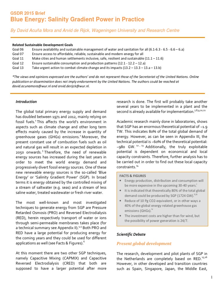 Blue Energy: Salinity Gradient Power in Practice | PDF | Energy Development | Environmental ...