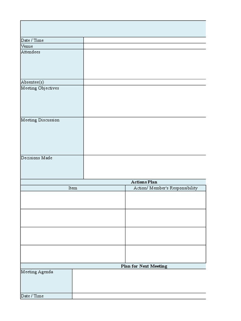 Date / Time Venue Attendees: Actions Plan | PDF