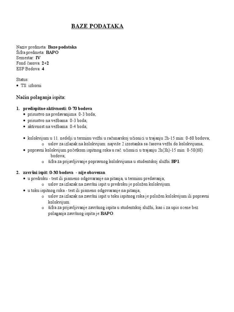 Baze Podataka 08 - Materijal Za Vezbe | PDF