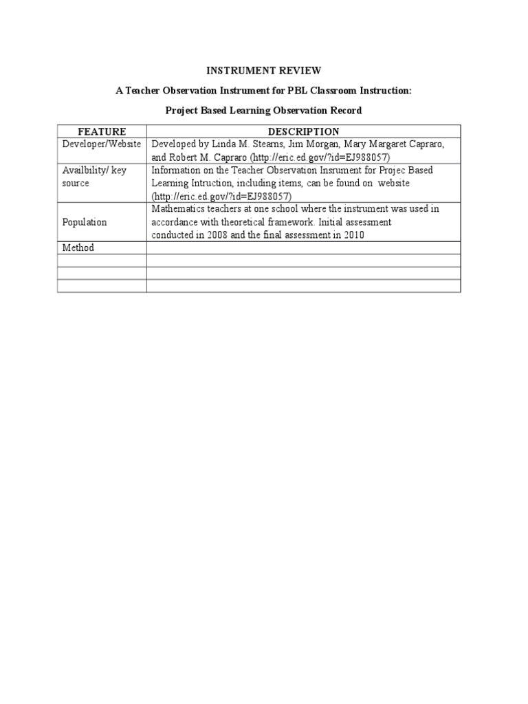 Instrument Review A Teacher Observation Instrument For PBL Classroom ...