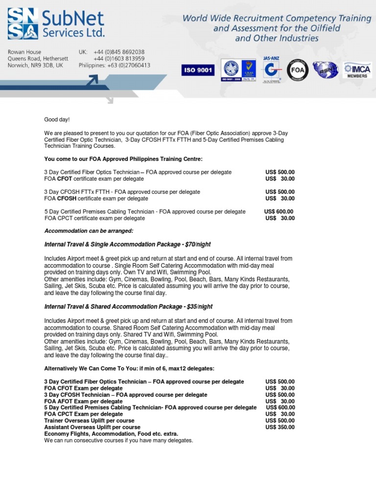 Cfot Cfosh & CPCT Price | PDF | Fiber To The X | Business