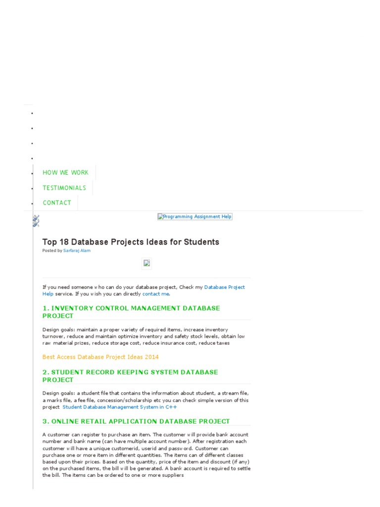 Top 18 Database Projects Ideas For Students - Programming Assignment Help, Java Assignment Help ...