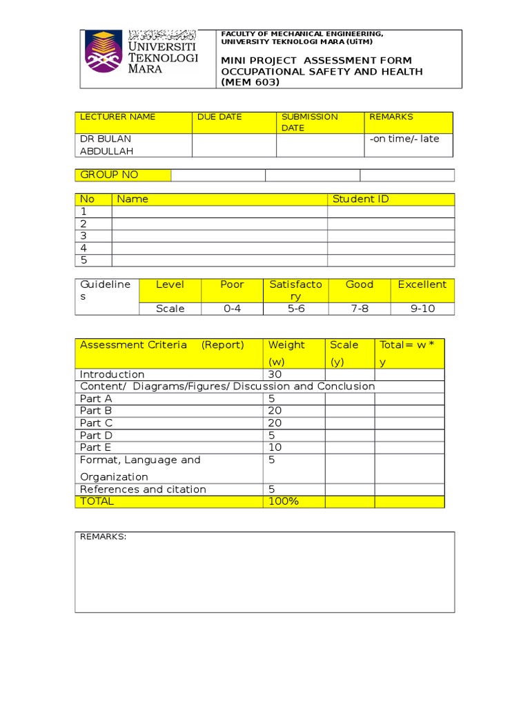 MEM 603 MINI Project Assessment Feb 2017 | PDF | Personal Protective Equipment | Occupational ...