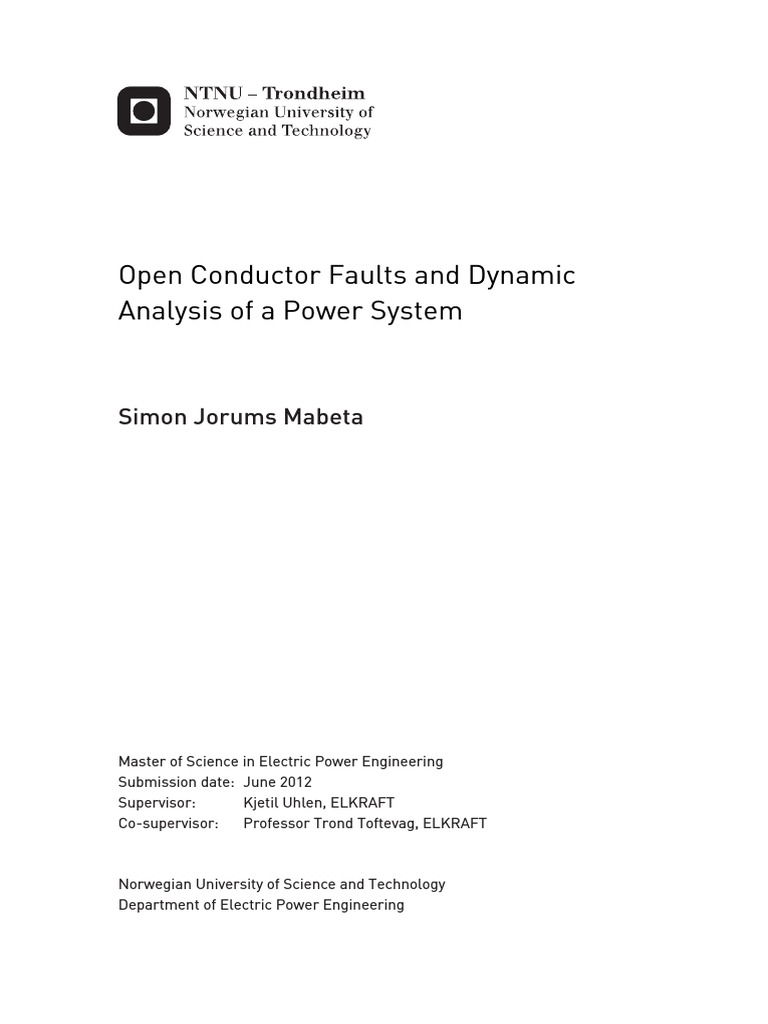 Open Conductor Faults and Dynamic Analysis Power System (Thesis 2012) PDF | PDF | Electric Motor ...