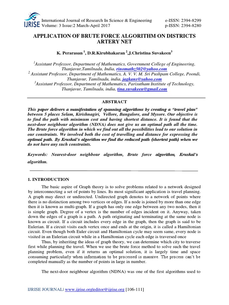Application of Brute Force Algorithm On Districts Artery Net | PDF ...