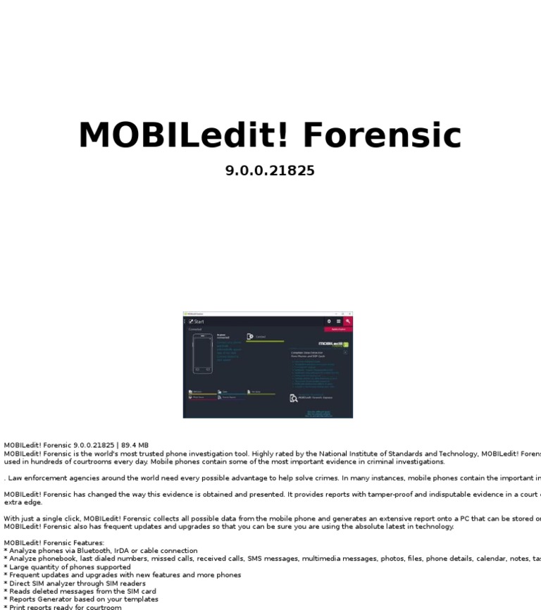 MOBILedit! Forensic | PDF | Business | Technology & Engineering
