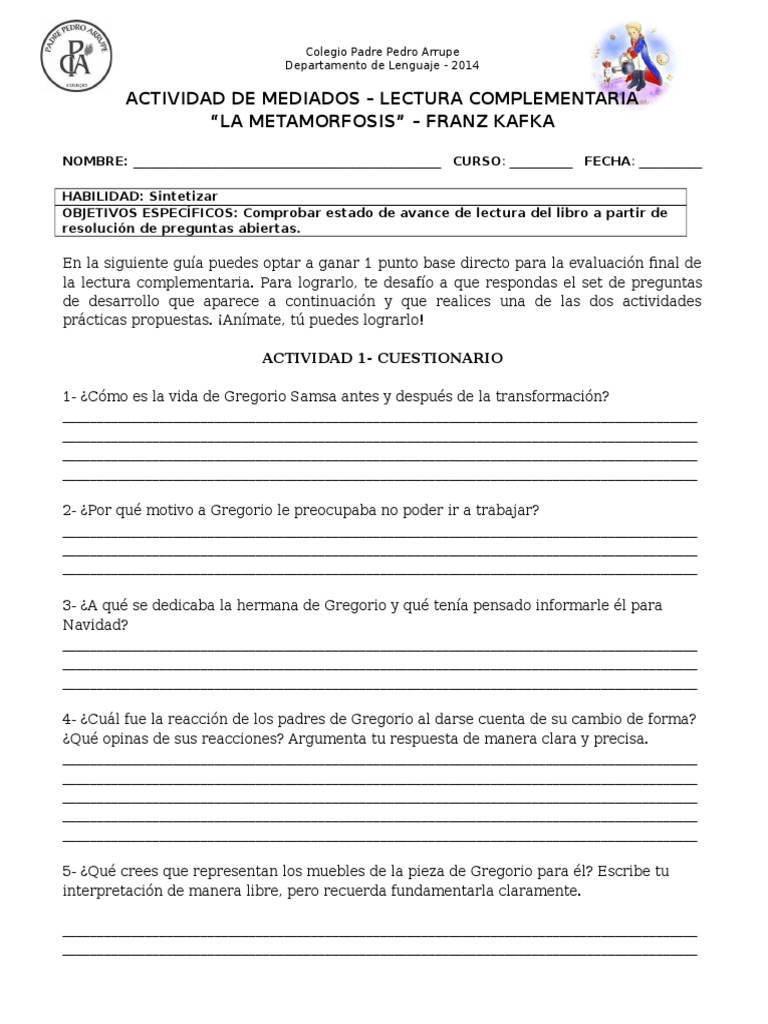 Hoja De Trabajo Sobre La Metamorfosis ALAS DE COLORES (PROYECTO