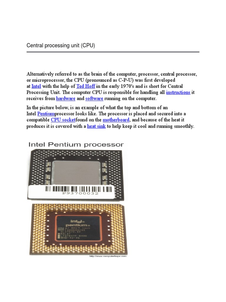 Intel Ted Hoff Instructions Hardware Software Pentium CPU Socket ...