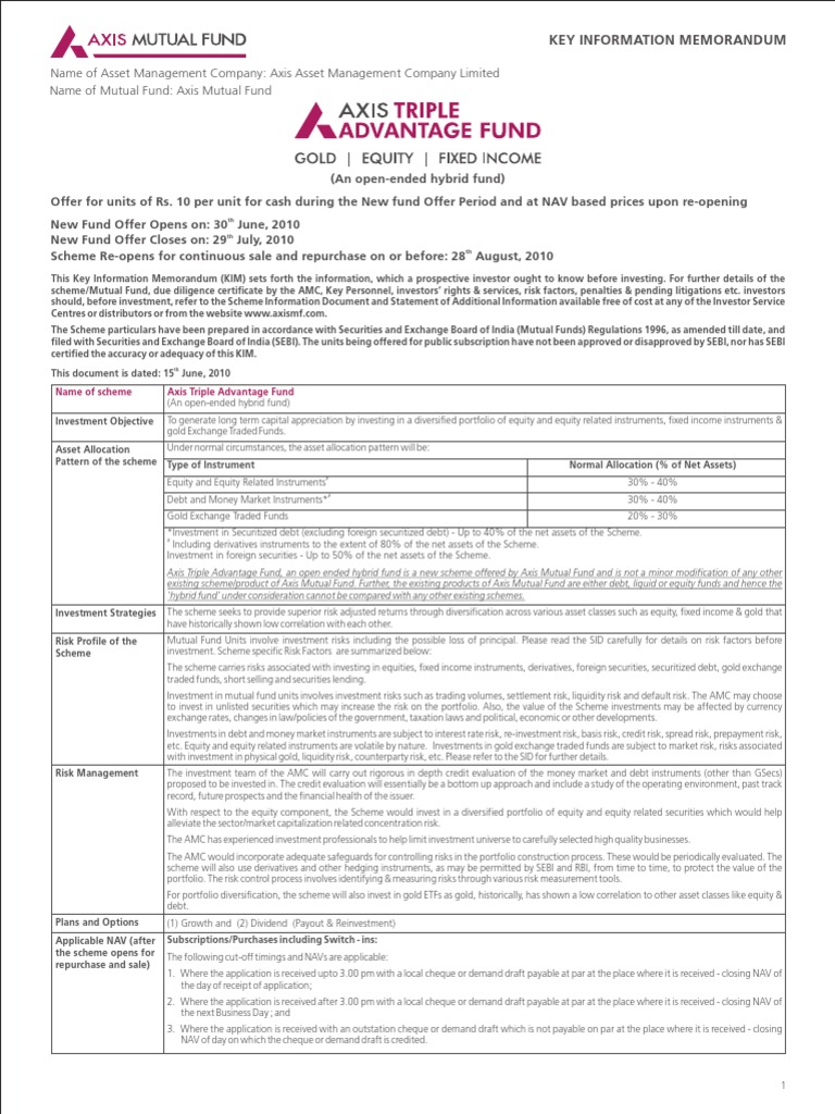 Axis Triple Advantage Fund Application Form | PDF | Financial Risk ...
