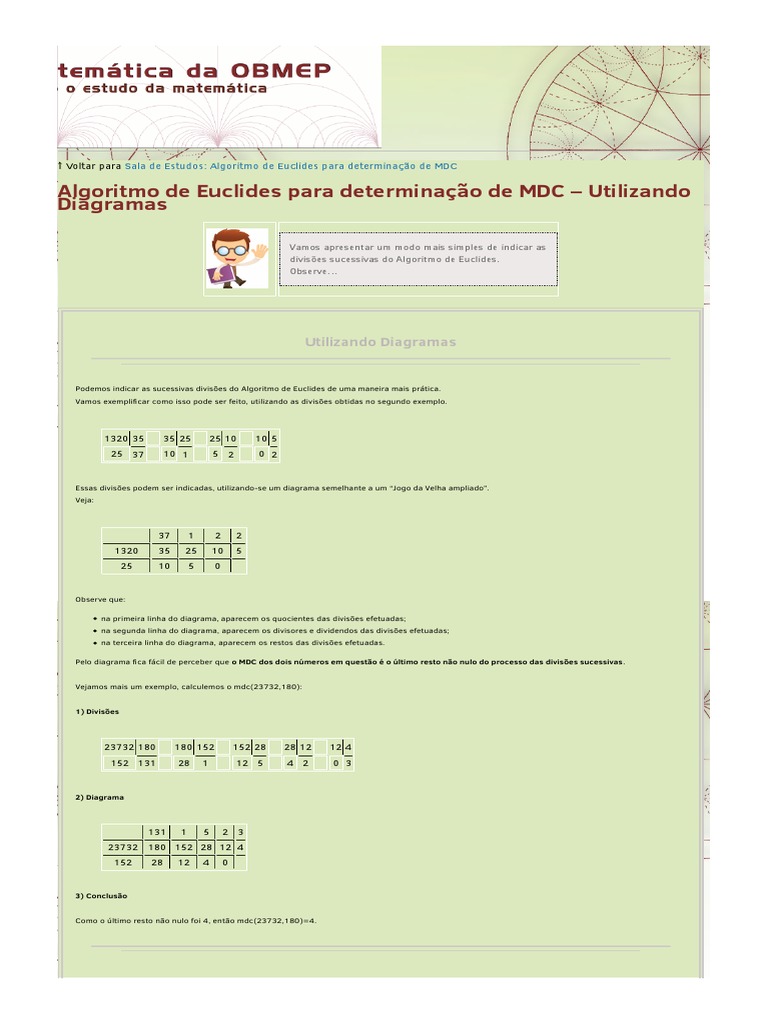 Algoritmo de Euclides para Determinação de MDC - Utilizando Diagramas ...