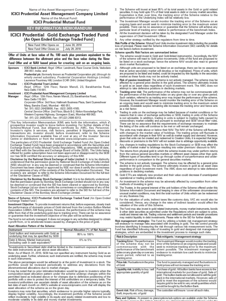 ICICI Gold ETF Application Form | PDF | Exchange Traded Fund | Gold As An Investment