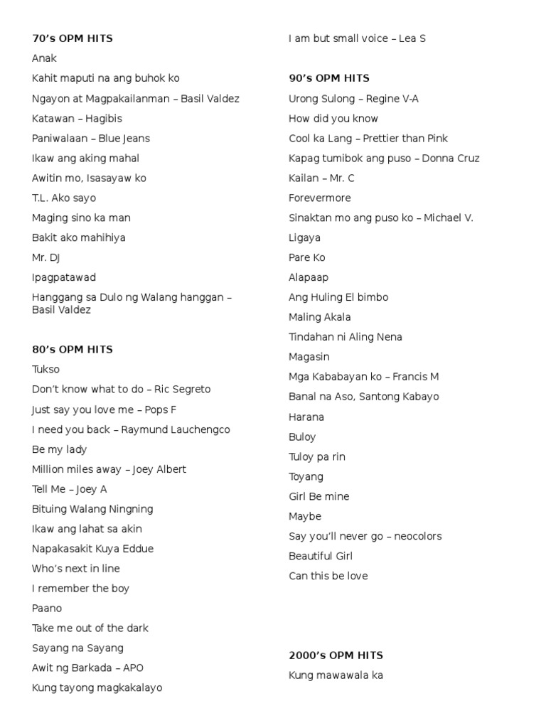 Opm Song Hits | PDF