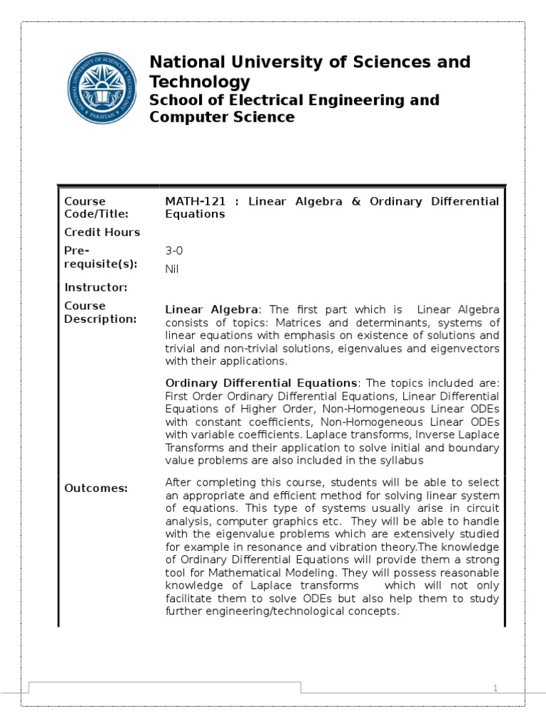 Linear Algebra and Ordinary Differential Equations (Riaz) | PDF ...