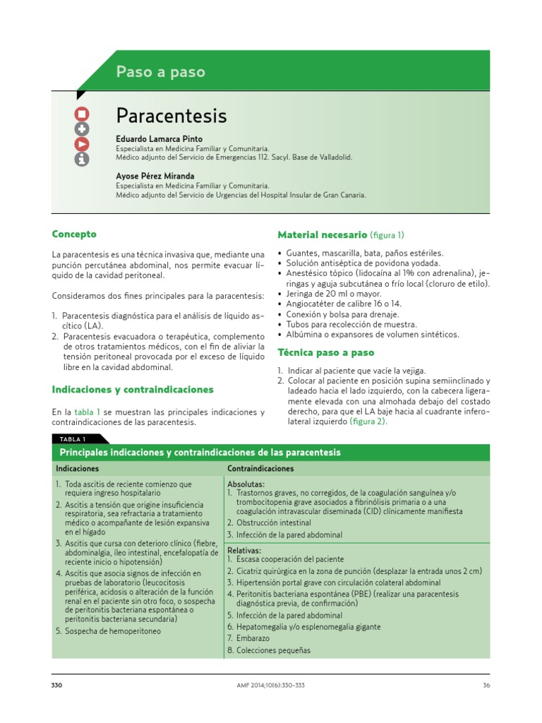 Guía paso a paso para realizar una paracentesis | PDF | Leucocito | Sangre