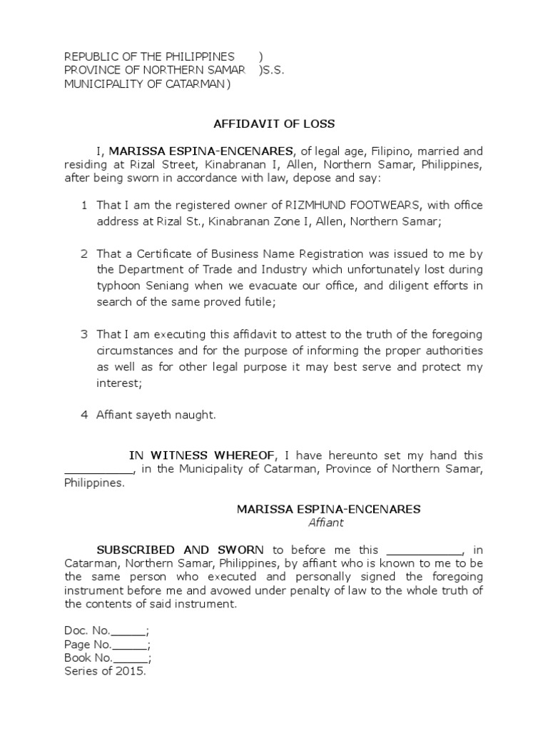 Affidavit of Loss COR | PDF | Affidavit | Judiciaries