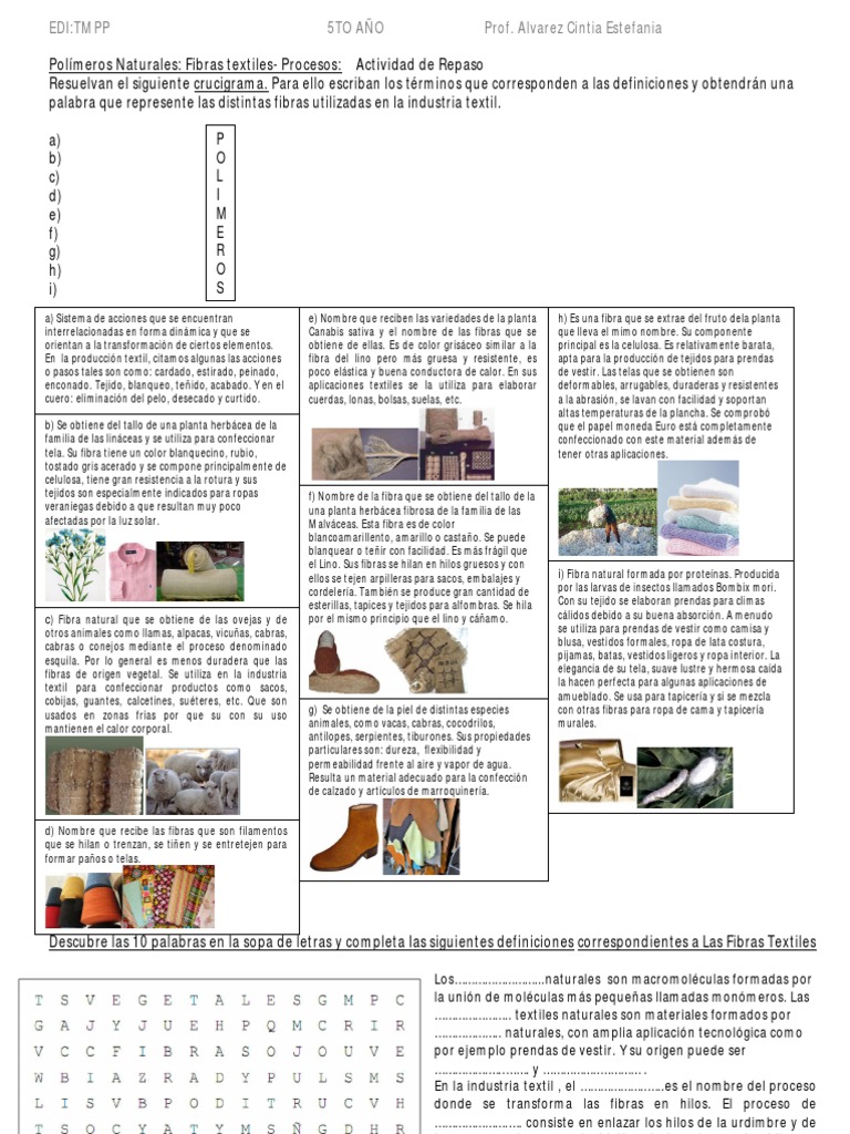 Actividad de Repaso. Tema: Fibras Textiles | PDF | Ropa de cama | Textiles