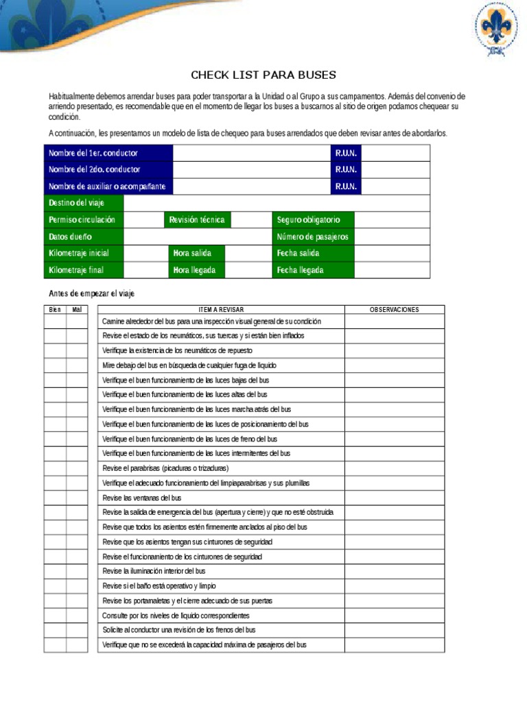 Check List para Buses | PDF