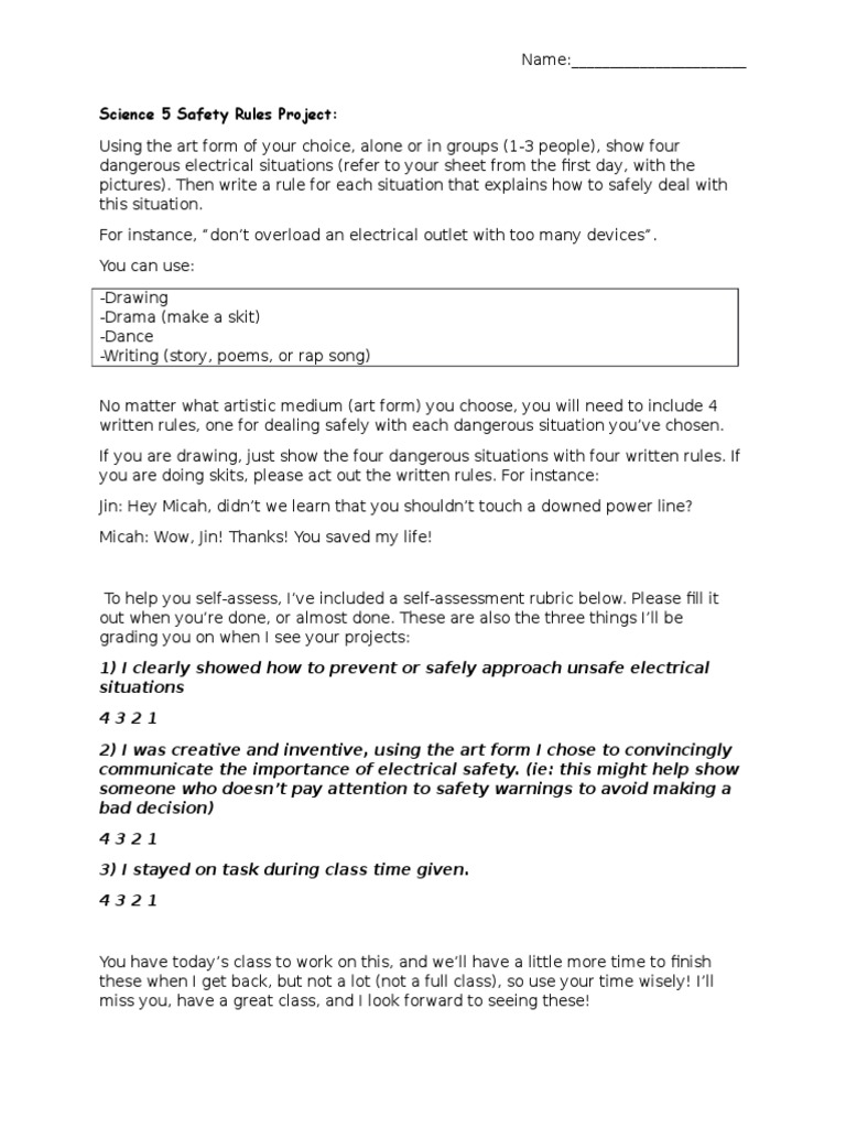 Science 5 Safety Rules Project Sheet | PDF
