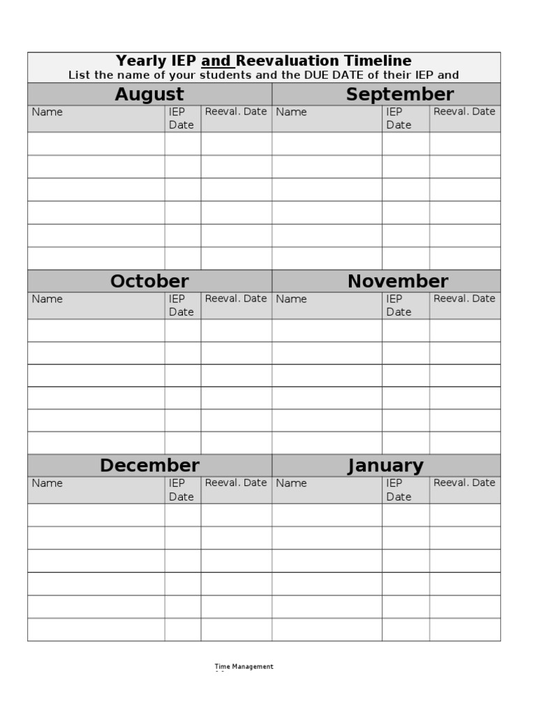 Yearly Iep and Reevaluation Timeline | PDF | Individualized Education ...