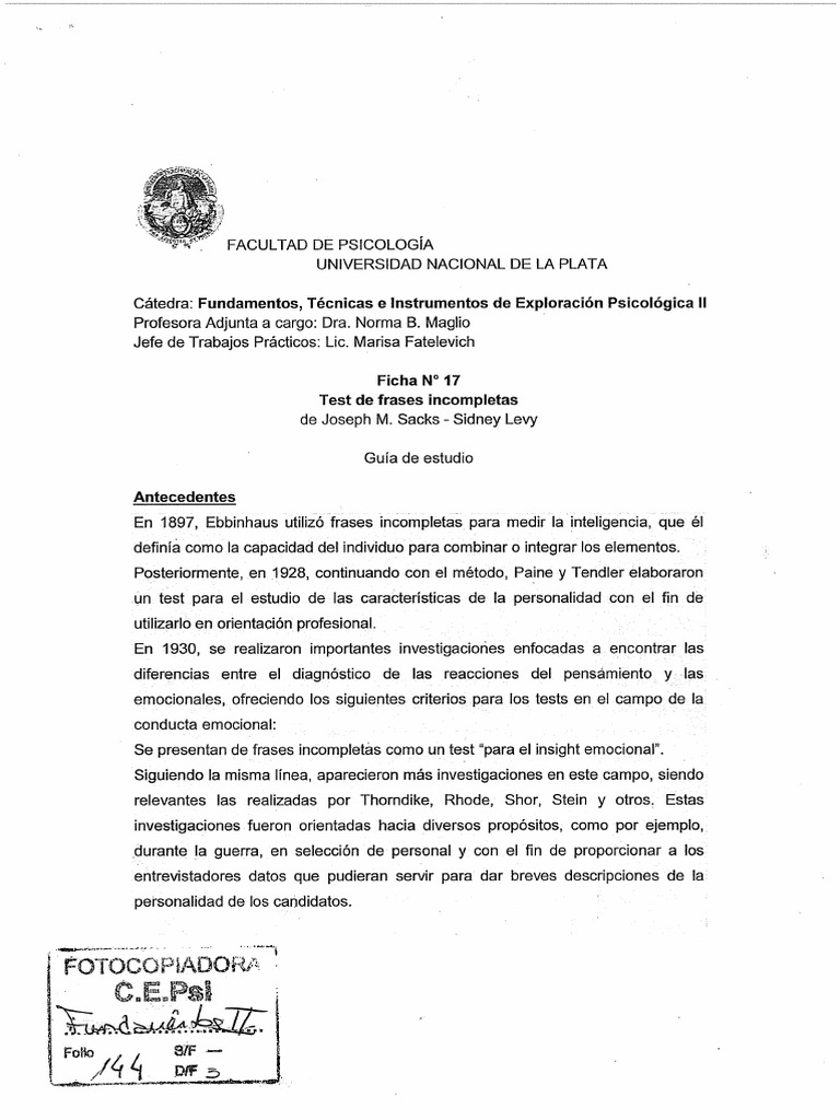 Test de Sacks Interpretacion | PDF