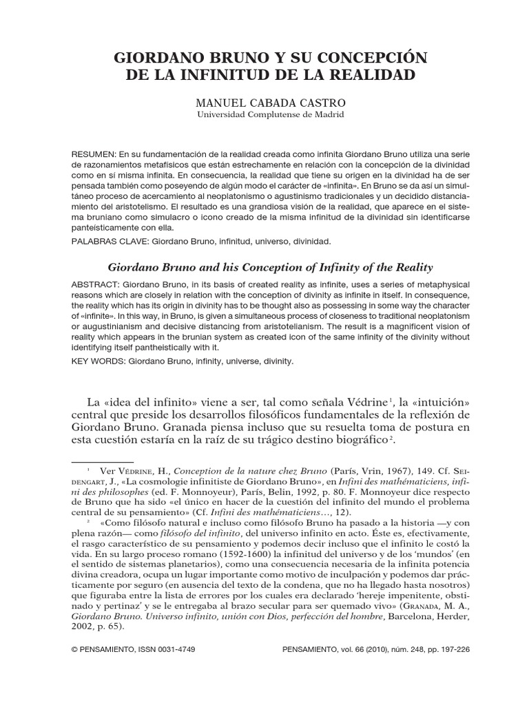 Cabada Castro, Manuel - Giordano Bruno. Su Concepc. de Infinitud de La ...