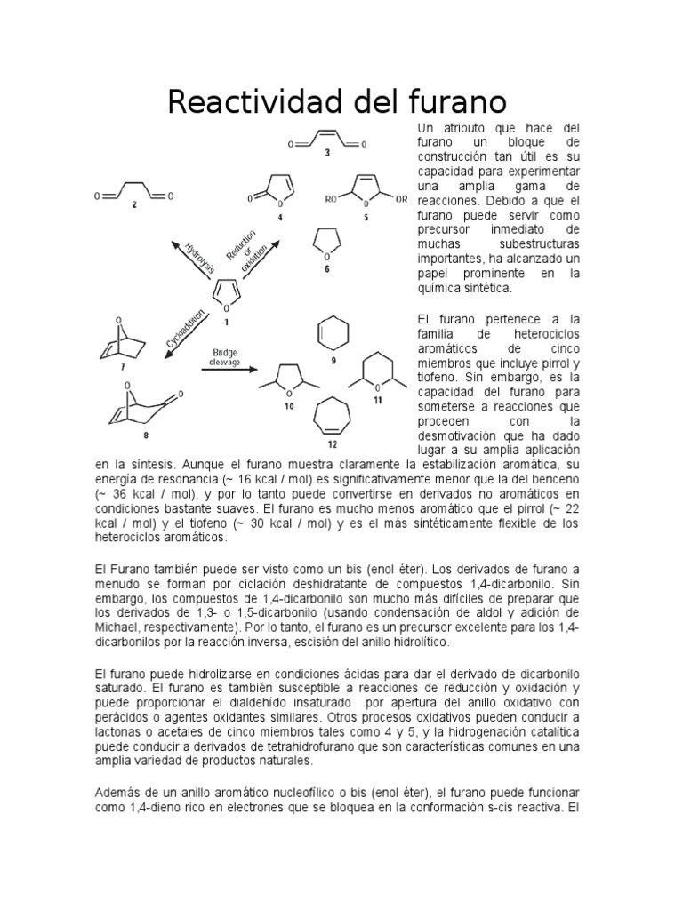 Reactividad Del Furano | Sustancias químicas | Compuestos orgánicos