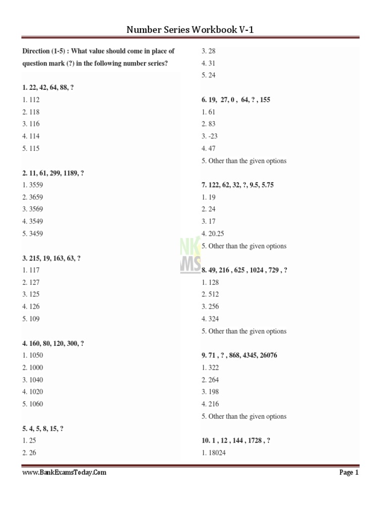 Number Series Workbook: Solving Number Series Problems | PDF | Numbers ...