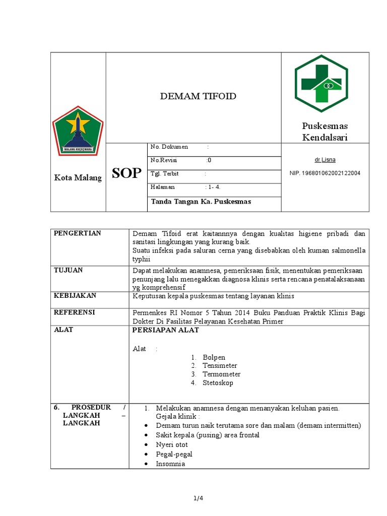 Sop Demam Tifoid | PDF | Pengembangan Diri | Kesehatan Holistik