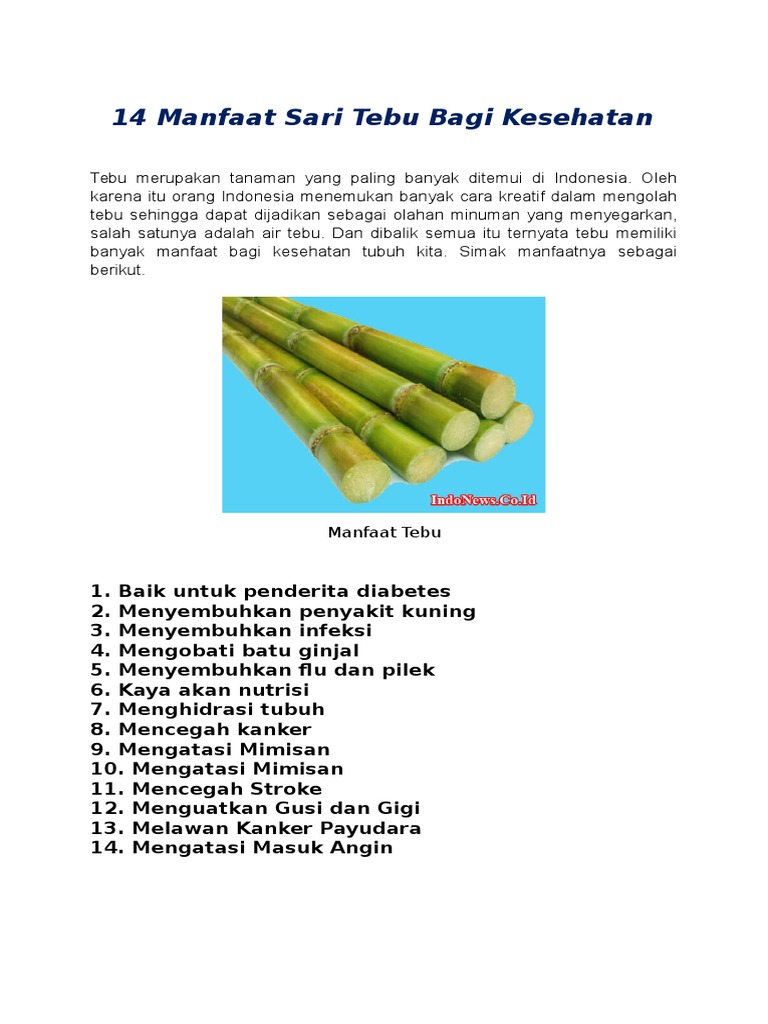 14 Manfaat Sari Tebu Bagi Kesehatan | PDF
