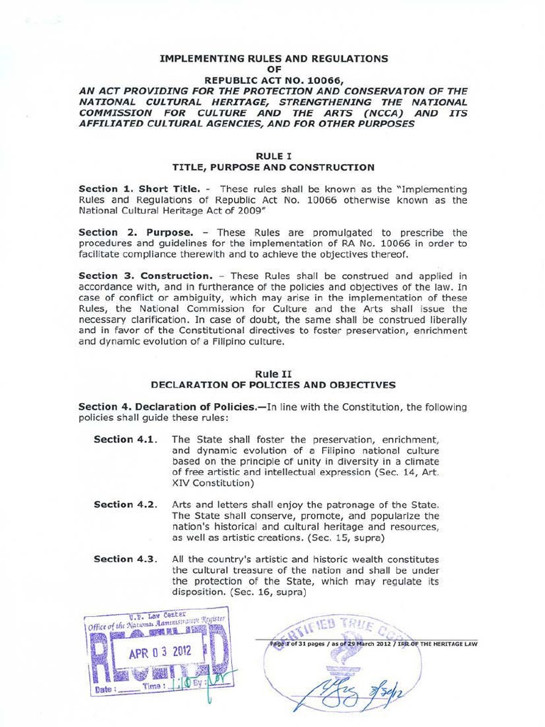 Republic Act No. 10066 | Cultural Heritage | Preservation (Library And ...