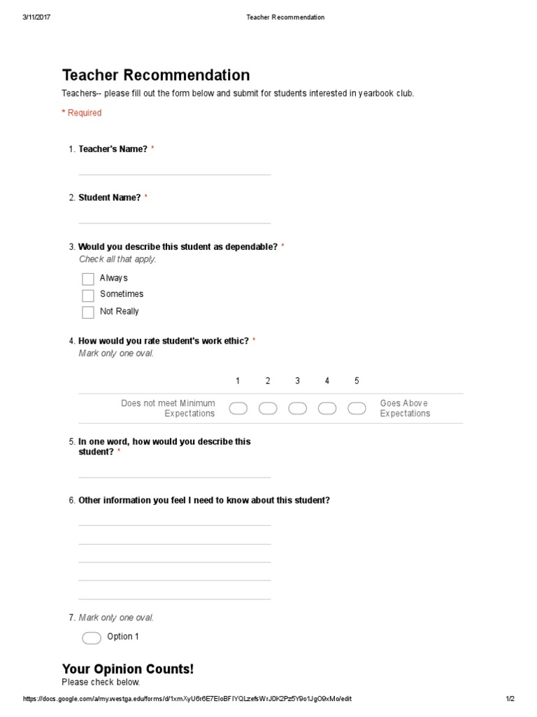 Yearbook Club - Teacher Recommendation | PDF