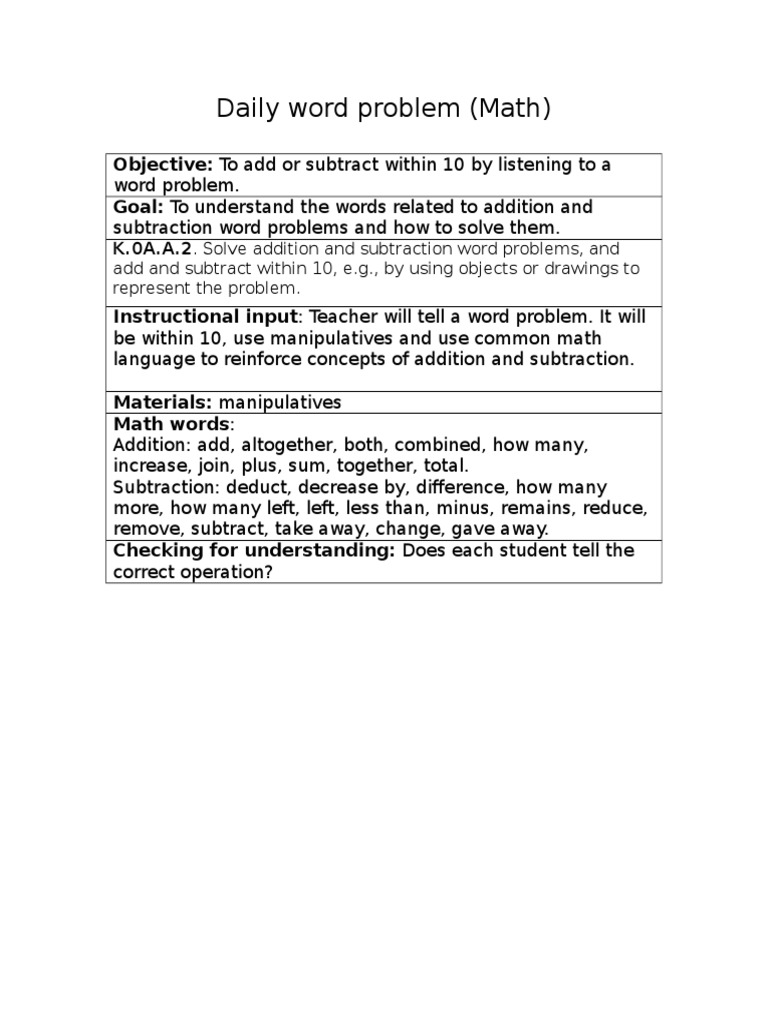 Daily Word Problem | PDF
