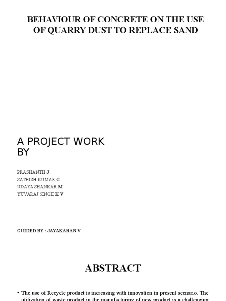 Replacing Query Dust Instead of Sand in Concrete Mix | PDF