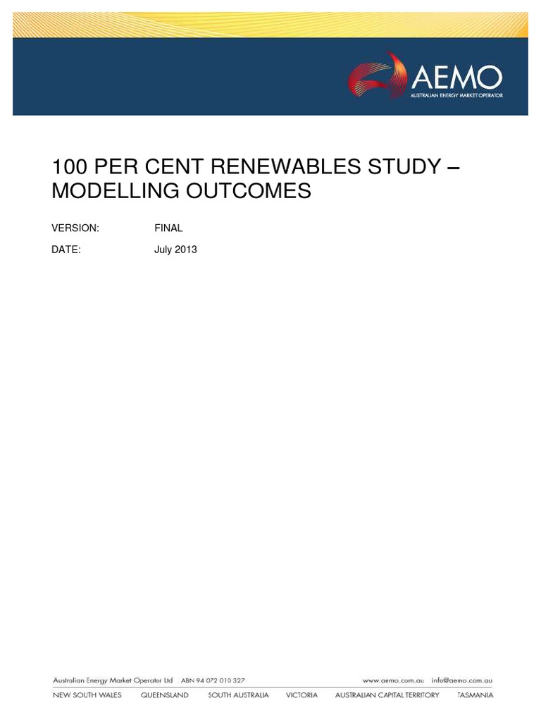 AEMO 100% Renewables Study - Modelling Outcomes | PDF | Renewable ...