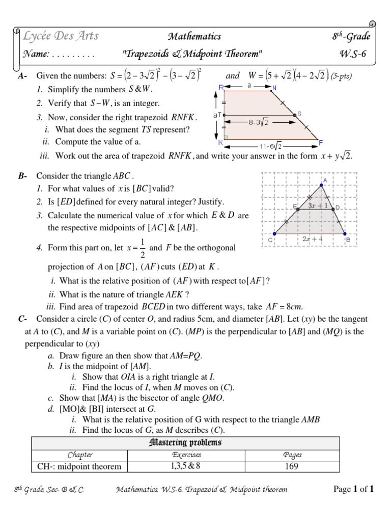 W s-6 Trapezoids and Midpoint Theorem | PDF