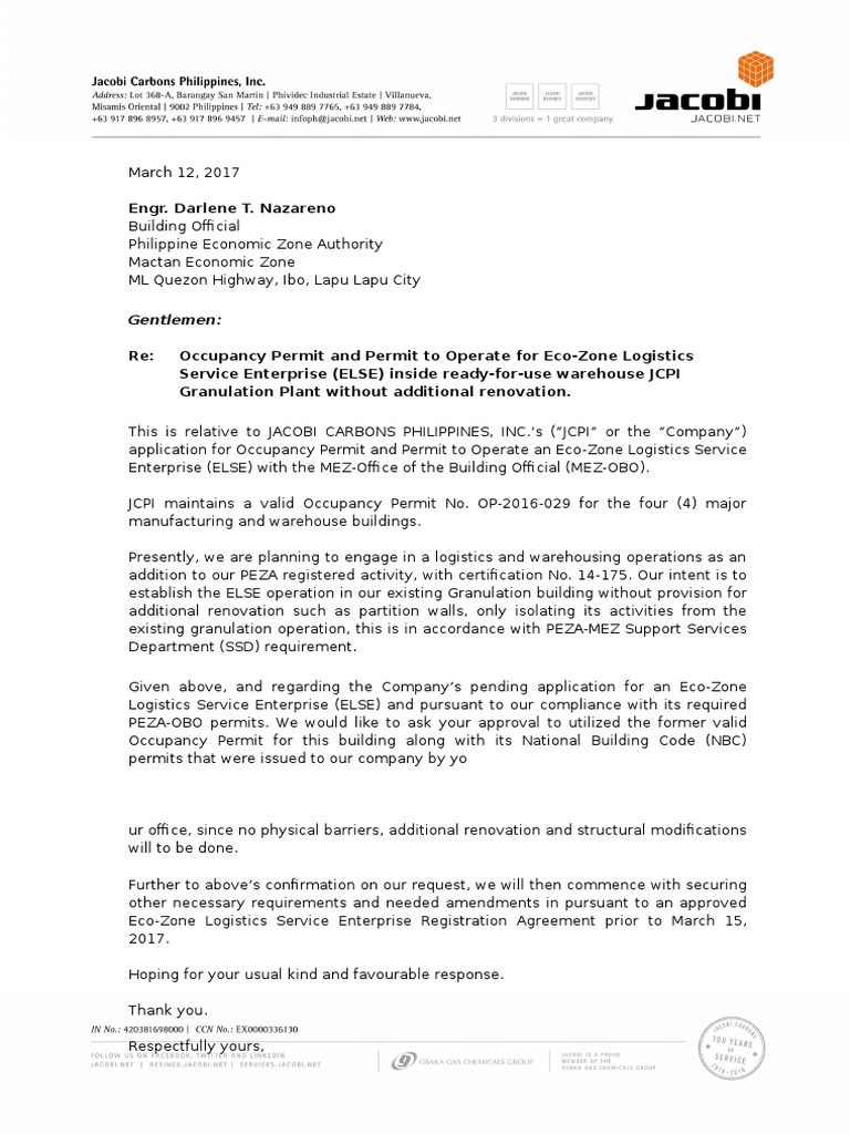 ELSE Application Letter To OBO