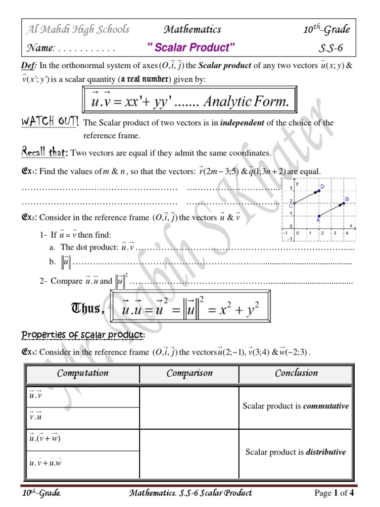 S s-6 Scalar Product | PDF | Euclidean Vector | Linear Algebra